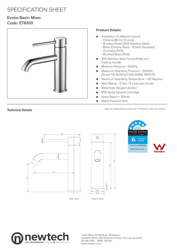 Newtech Evoke Basin Mixer | Brushed Brass - The Bathroom Shop