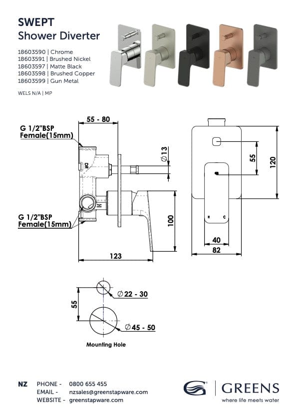Greens Swept Shower Mixer with Diverter | Gunmetal Diverter - The ...