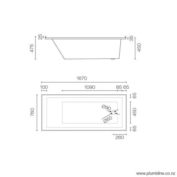 Pure 1670 Inset Bath With 4 Sided Lip | NZ Acrylic Bath - The Bathroom Shop